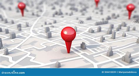 Red Geolocation Marker On The Map In 3D Style Navigation System Stock