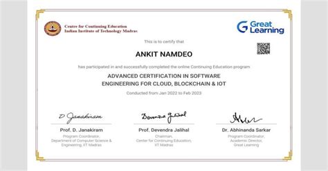 Iit Madras Advanced Certification In Software Engineering Completion… Ankit Namdeo Pmp