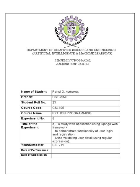 Python Experiment 8 Cs Engg Pdf