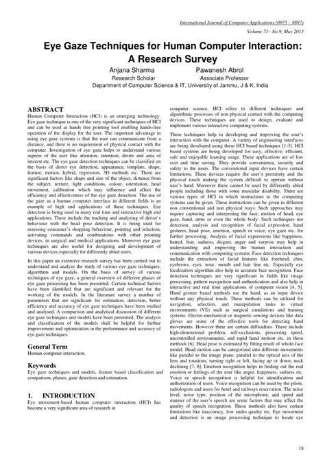 Pdf Eye Gaze Techniques For Human Computer Interaction A Research