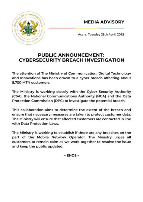 Communication Ministry Probes Cybersecurity Breach Affecting 5 700 Mtn