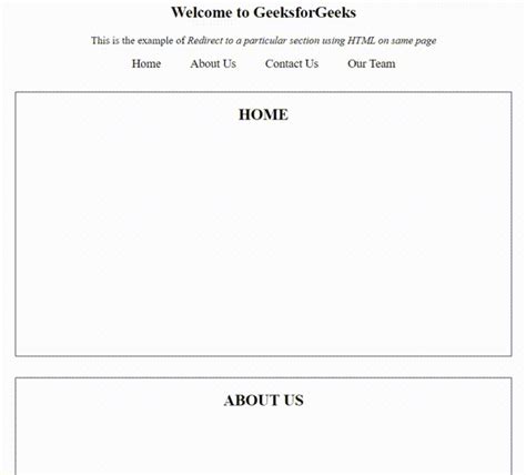 how to redirect to a particular section of a page using html or jquery geeksforgeeks