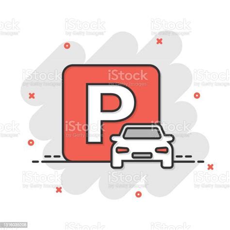 만화 스타일의 주차 아이콘 흰색 격리 된 배경에 자동 스탠드 만화 벡터 그림 도로 표지판 스플래시 효과 비즈니스 개념 거리에 대한 스톡 벡터 아트 및 기타 이미지 Istock