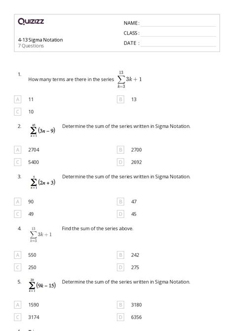 50 Sigma Notation Worksheets On Quizizz Free And Printable