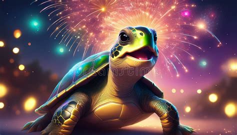 Animated Turtle With Fireworks Stock Illustration Illustration Of Shell Turtle 376737042