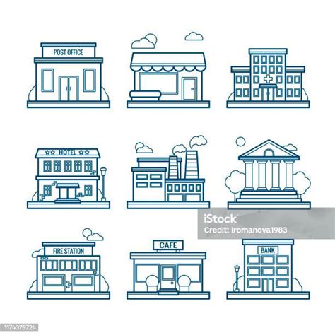 웹 디자인 및 일러스트레이션을 위한 현대 벡터 라인 도시 건물 세트 0명에 대한 스톡 벡터 아트 및 기타 이미지 0명 개념 개념과 주제 Istock