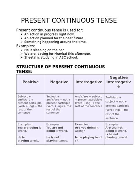 Present Continuous Tense Pdf Linguistics Syntax