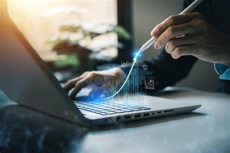 Business Growing Businessman Using Laptop And Smartpen With Virtual