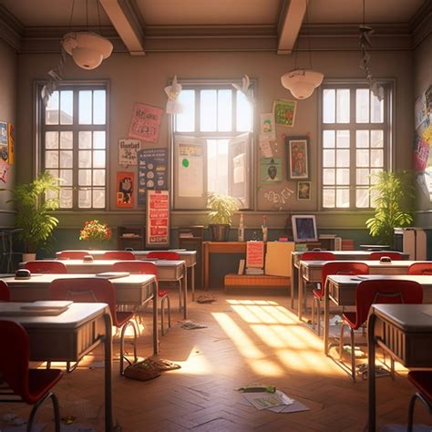 Premium Ai Image There Are Many Desks In This Classroom With A Lot Of Windows Generative Ai