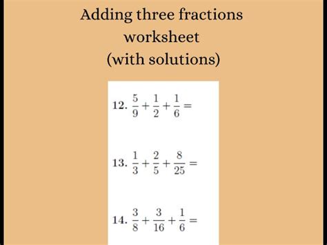 Adding Three Fractions Worksheet With Solutions Teaching Resources