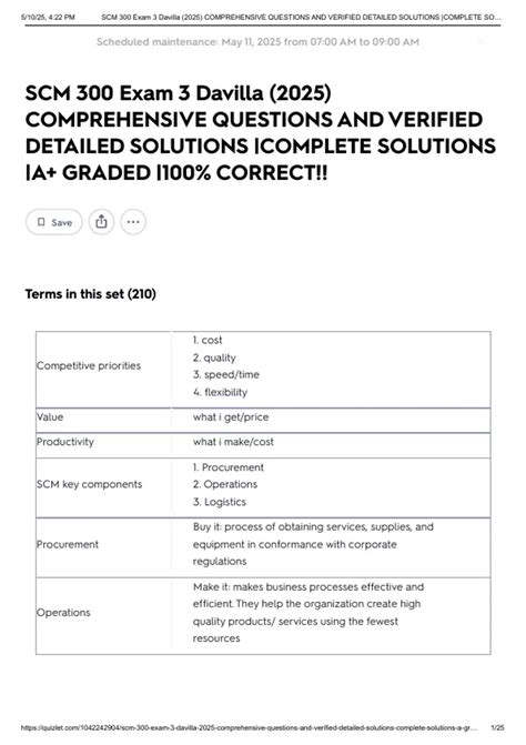 Scm 300 Exam 3 Davilla 2025 Comprehensive Questions And Verified Detailed Solutions Complete