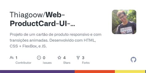 Github Thiagoowweb Productcard Ui Responsive And Animated Projeto De Um Cartão De Produto