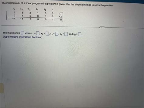 solved the initial tableau of a linear programming problem