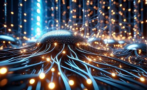 abstract technology background of a data computing system with connected particles artificial