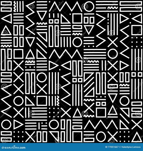 Vector Abstract Seamless Pattern With Geometric Shapes On The Striped Background Memphis Style