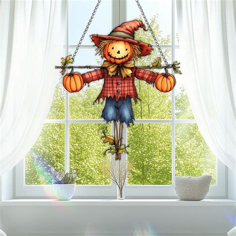 Scarecrow Acrylic Suncatcher Fall Window Decoration Rustic Farmhouse