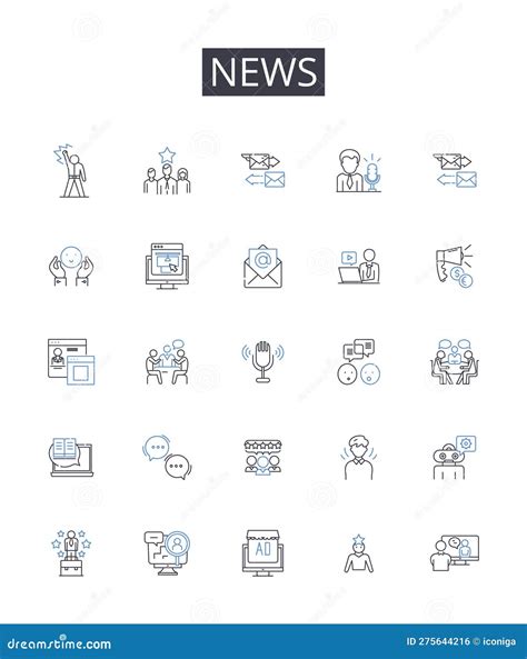 News Line Icons Collection Information Intelligence Update Bulletin
