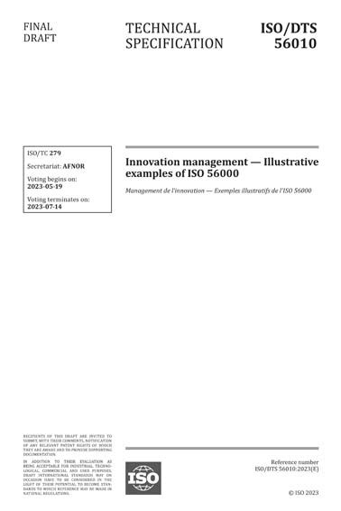 ISO DTS FDIS 56010 2023 Innovation Management Illustrative Examples Of ISO 56000