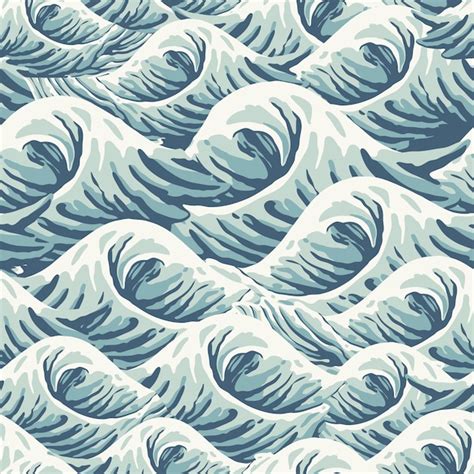 Premium Vector Japanese Curl Storm Wave Vintage Style Seamless Pattern
