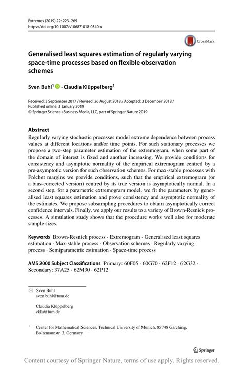 generalised least squares estimation of regularly varying space time