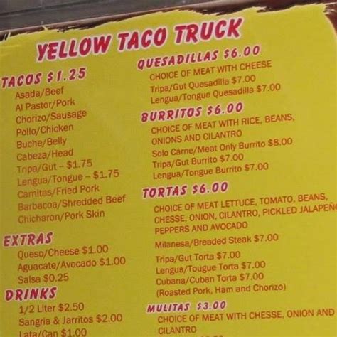 Menu At White Taco Truck Restaurant Rowland Heights Jellick Ave