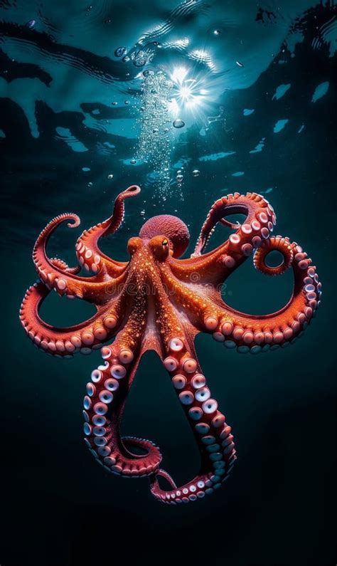 Un Pulpo Gigante Nadando Bajo El Agua Con Luz Azul Stock De Ilustración