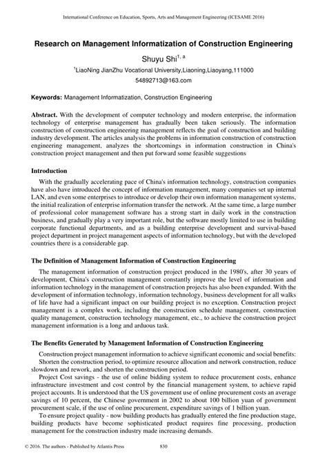 Pdf Research On Management Informatization Of Construction Engineering