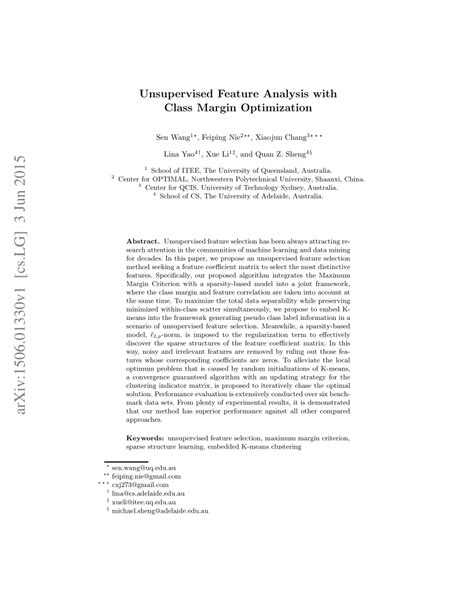 Pdf Unsupervised Feature Analysis With Class Margin Optimization