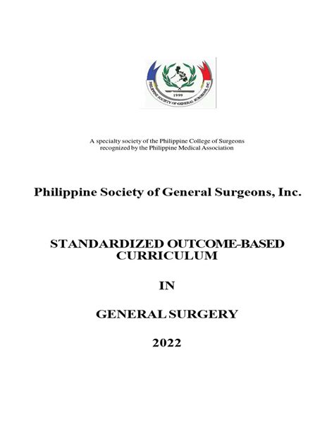 2023 Psgs Standardized Outcome Based Curriculum In General Surgery Pdf