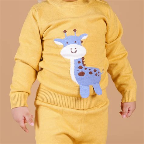 Cute Giraffe Knitted Winter Co Ord Set Mustard Mama And Peaches