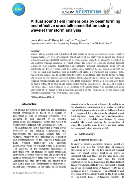 Pdf Virtual Sound Field Immersions By Beamforming And Effective Crosstalk Cancellation Using