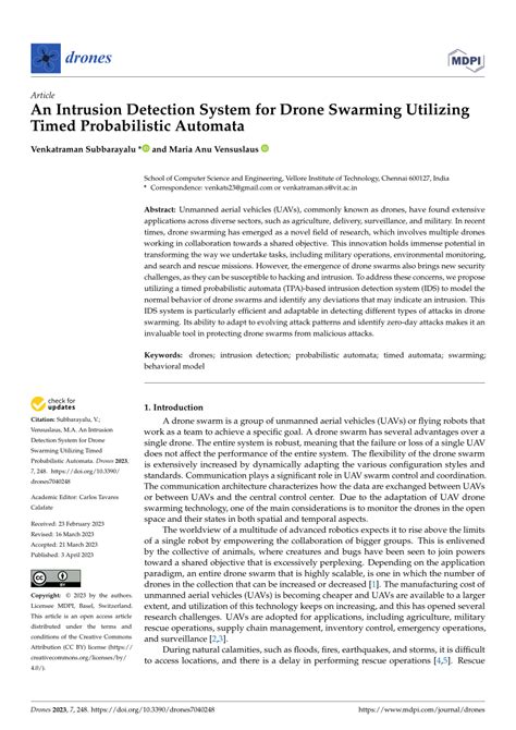 PDF An Intrusion Detection System For Drone Swarming Utilizing Timed