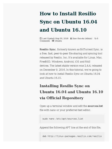 How To Install Resilio Sync On Ubuntu 1604 And Ubuntu 1610