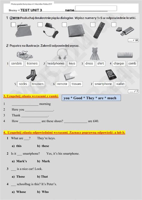 Brainy 4 Test Unit 3 Interactive Worksheet Possessive Adjectives