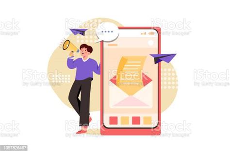 이메일 이메일 마케팅 일러스트 개념 흰색 배경에 고립 된 평면 일러스트레이션마케팅 일러스트 개념 흰색 배경에 고립 된 평면 그림