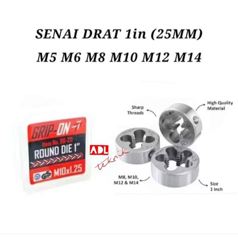 Jual Mata Senai Drat Luar Round Dies Senay M5 M6 M8 M10 M12 M14 Grip On