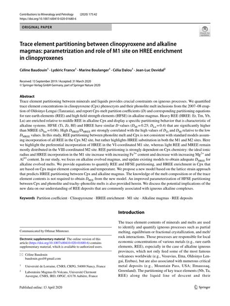 Pdf Trace Element Partitioning Between Clinopyroxene And Alkaline Magmas Parametrization And