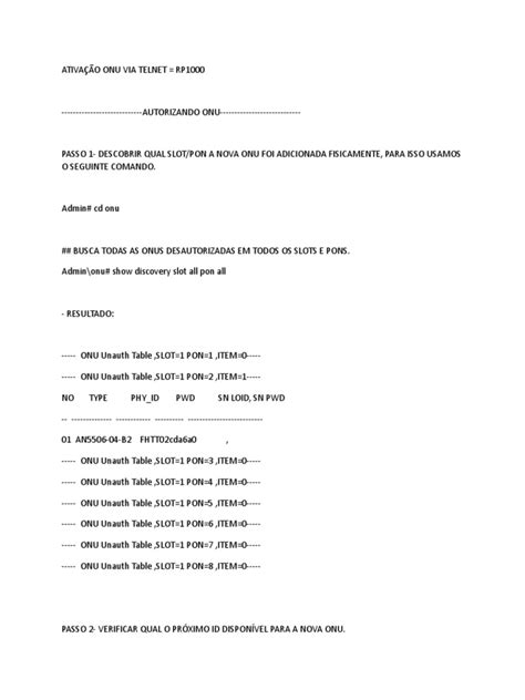 Configurar Onu Via Cli Olt Fiberhome Pdf Rede De Computadores Transmissão De Dados
