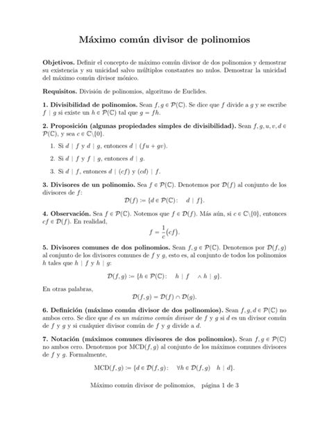 Máximo Común Divisor De Polinomios