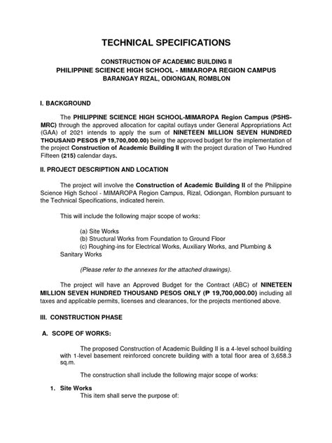 Technical Specifications Construction Of Academic Building Ii Pdf Specification Technical