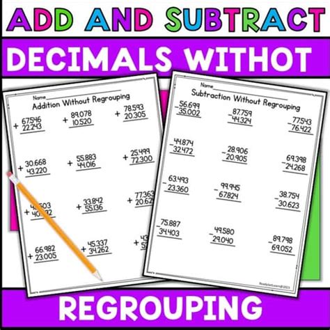 Adding And Subtracting Decimals Worksheets With And Without Regrouping