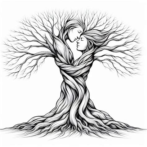A Towering Male Tree Wraps Its Branches Around A Graceful Female Tree Premium AI Generated Vector