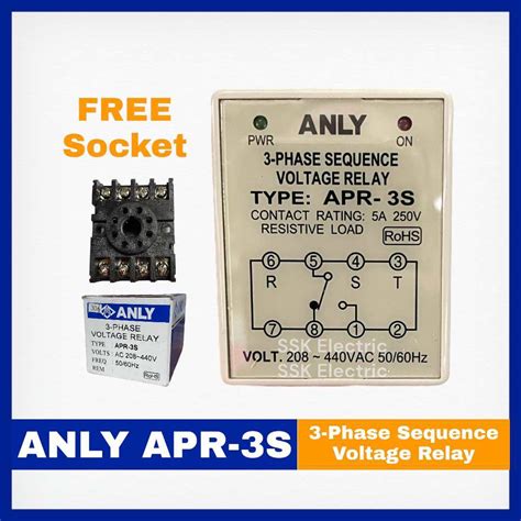 Anly Apr 3s 3 Phase Sequence Voltage Relay With Free 8 Pins Socket