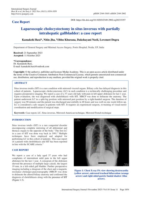 Pdf Laparoscopic Cholecystectomy In Situs Inversus With Partially Intrahepatic Gallbladder A