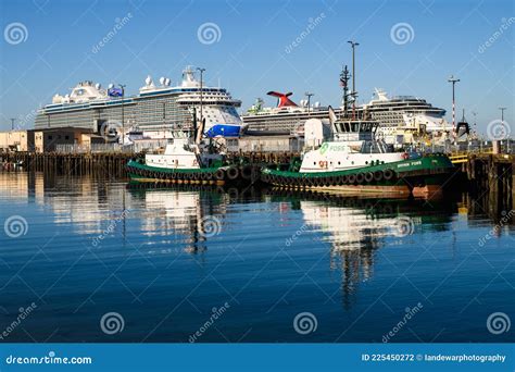 Tugboat Arthur Foss And Brynn Foss At Seattle Pier 91 With Two Cruise Ships Editorial