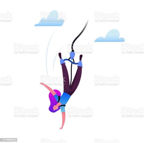 번지 점프 개념 용감한 여자는 큰 높이에서 밧줄로 점프 익스트림 스포츠 활동 재미 위험한 레크리에이션 번지 점프에 대한 스톡 벡터 아트 및 기타 이미지 Istock
