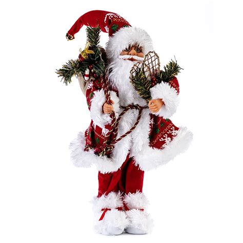 Коледна украса Дядо Коледа в дрехи на елени 45см Червен Emag Bg