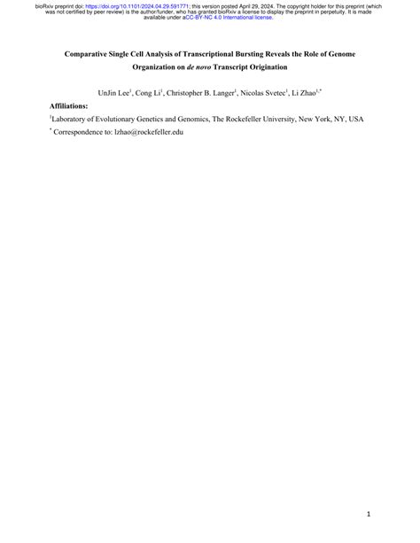 Pdf Comparative Single Cell Analysis Of Transcriptional Bursting Reveals The Role Of Genome