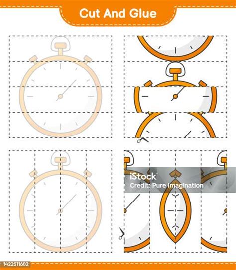 자르고 붙이고 스톱워치의 일부를 자르고 붙이십시오 교육 어린이 게임 인쇄 가능한 워크 시트 벡터 일러스트 레이 션 0명에 대한 스톡 벡터 아트 및 기타 이미지 Istock
