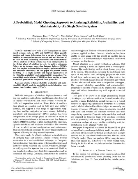 PDF A Probabilistic Model Checking Approach To Analysing Reliability Availability And
